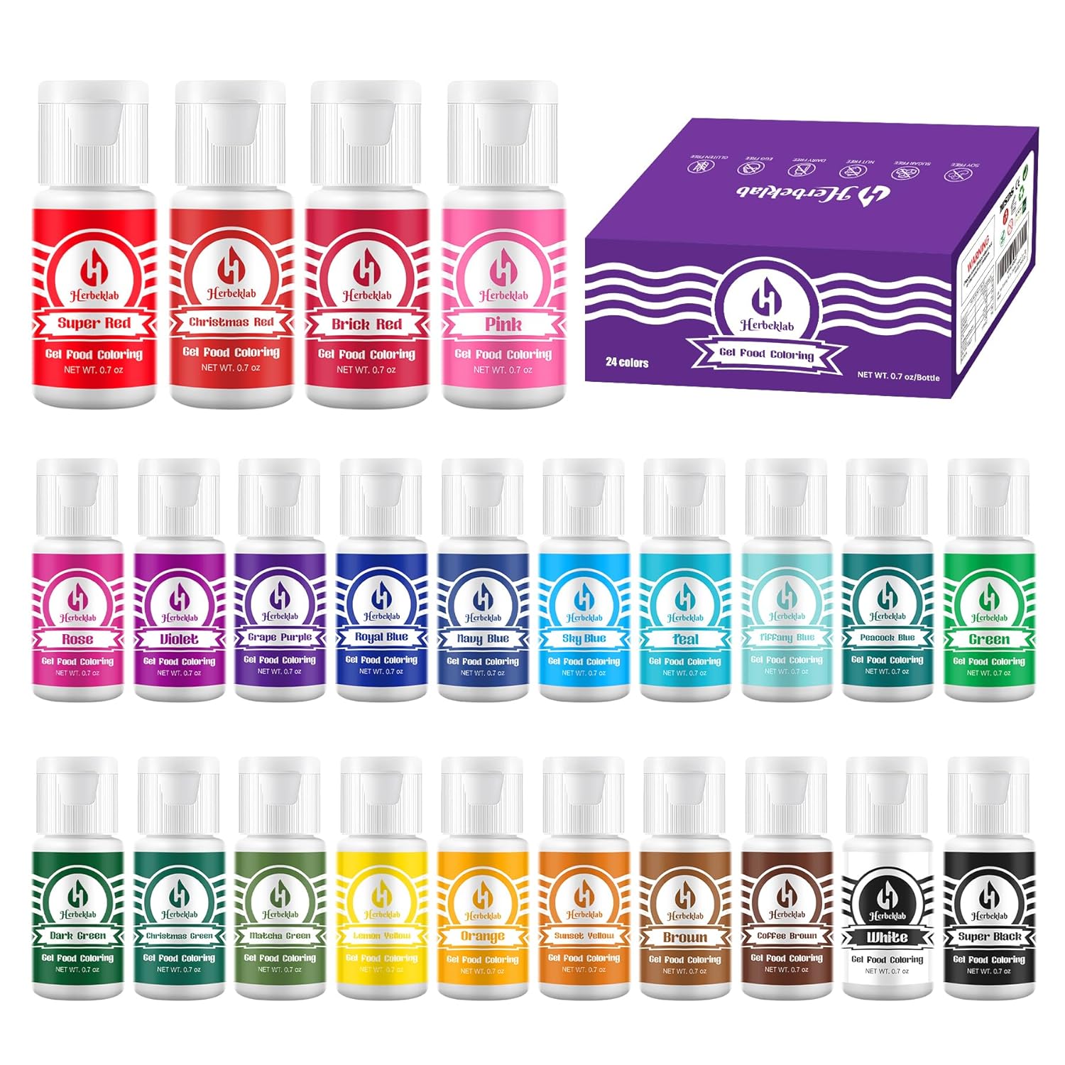 Gel Food Coloring - Herbeklab 24 Colors x 0.7 oz Concentrated Gel Base ...